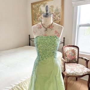 Dresses | Green Fairy Beaded Prom Dress Y2k Strapless Beaded Formal ...